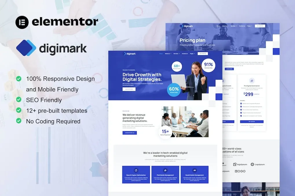 Digimark – Digital Marketing Agency Elementor Pro Template Kit - indonesiaWP.com • No 1 Download ...