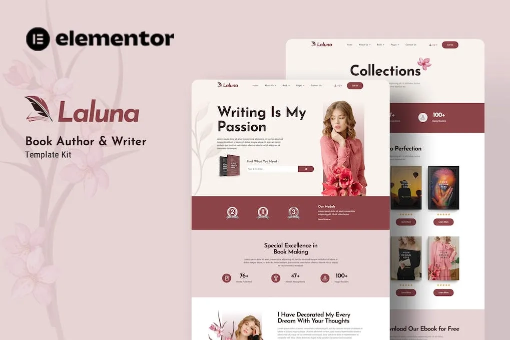 Laluna – Book Author & Writer Elementor Template Kit - indonesiaWP.com • No 1 Download Plugin ...